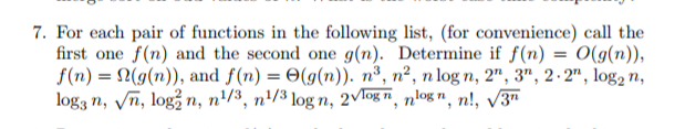 Solved 7. For each pair of functions in the following list, | Chegg.com