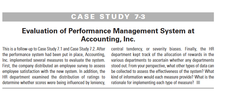 Solved CASE STU DY 7-3 Evaluation of Performance Management | Chegg.com