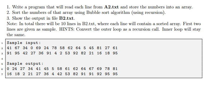 Solved C Bubble Sort With Recursion From File Input 4423