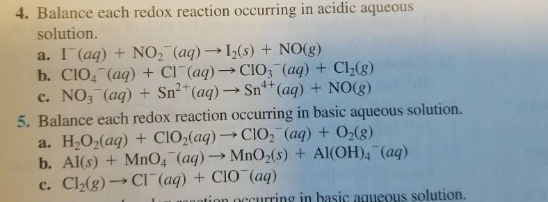 Solved 4. Balance each redox reaction occurring in acidic | Chegg.com