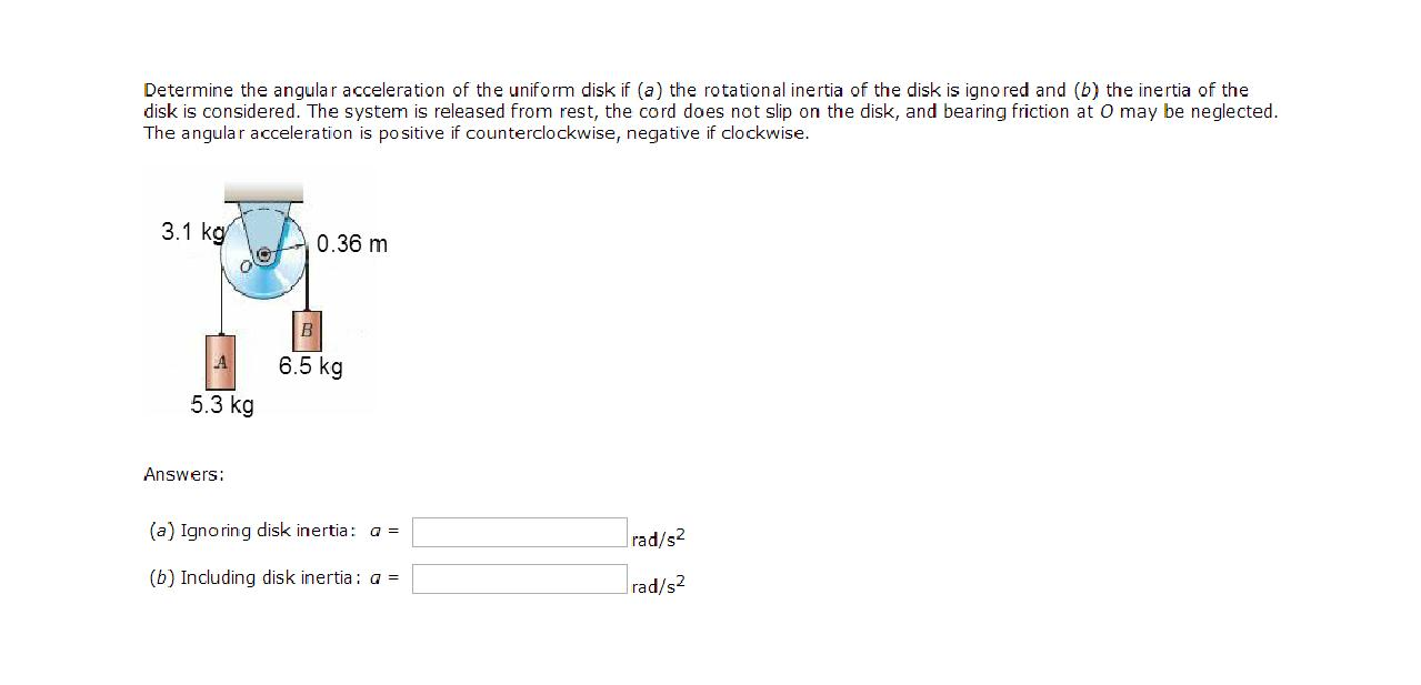 Solved Determine the angular acceleration of the uniform | Chegg.com