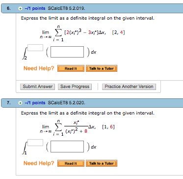 Solved 6. +-11 points SCalcETB 5.2.019 Express the limit as | Chegg.com