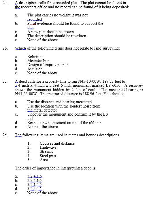 Solved A description calls for a recorded plat. The plat | Chegg.com