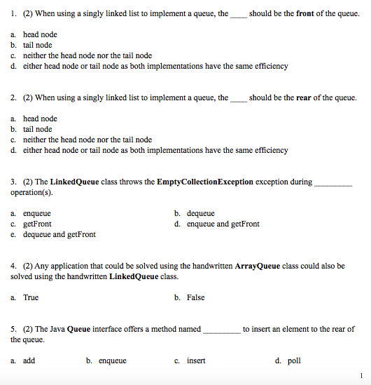 Solved I 2 When Using A Singly Linked List To Implement A Chegg