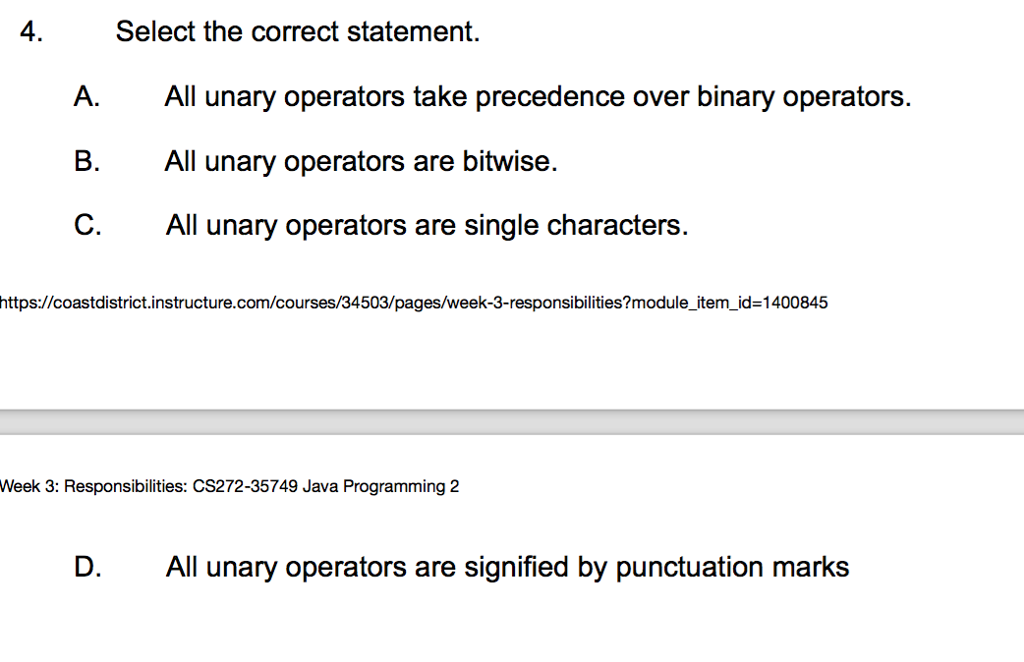 Solved 4select The Correct Statement A B C All Unary 
