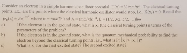 Solved Consider an electron in a simple harmonic oscillator | Chegg.com