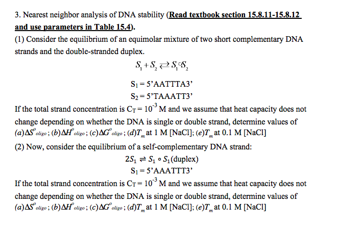 3. Nearest neighbor analysis of DNA stability (Read | Chegg.com