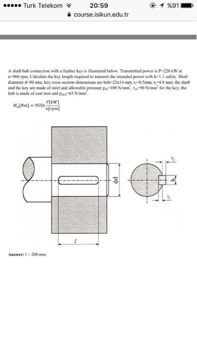 A shaft-hub connection with a feather key is | Chegg.com