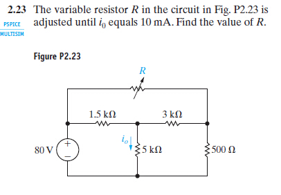 Solved 2.23 The variable resistor R in the circuit in Fig. | Chegg.com