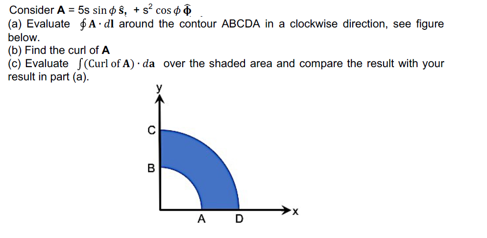 Solved Consider A = 5s sin φ §, + s2 cos φ φ (a) Evaluate φ | Chegg.com