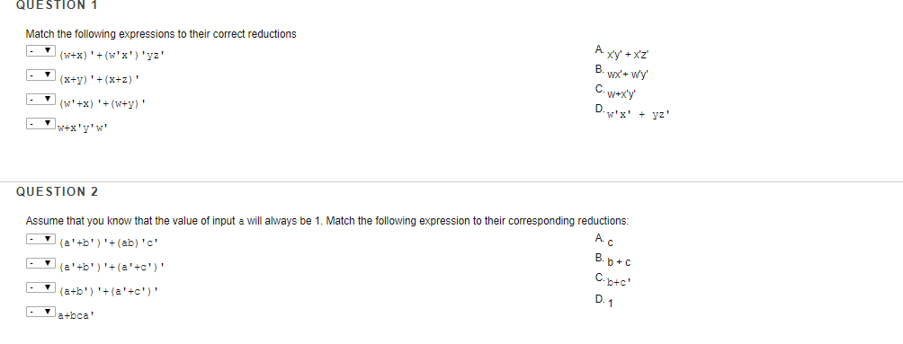 Solved Match the following expressions to their correct | Chegg.com