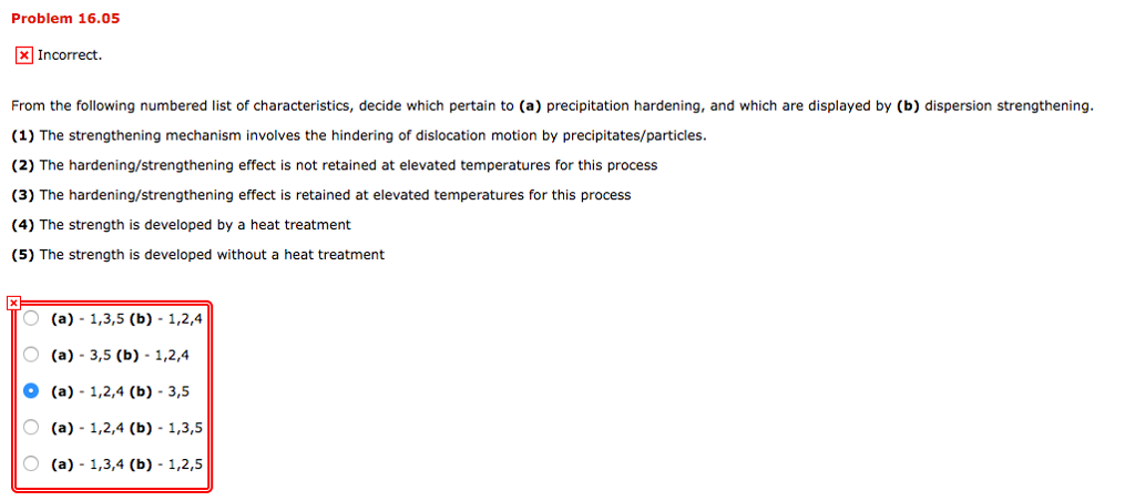 Solved Problem 16.05 Incorrect From the following numbered | Chegg.com