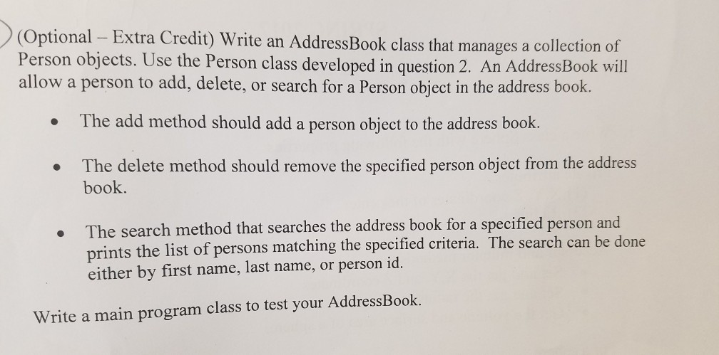 Solved Optional Extra Credit Write An Addressbook Class 