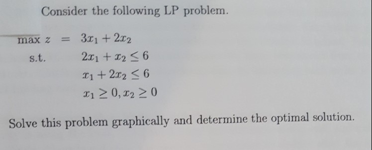 Solved Consider the following LP problem max z = 3x1-2x2 S. | Chegg.com