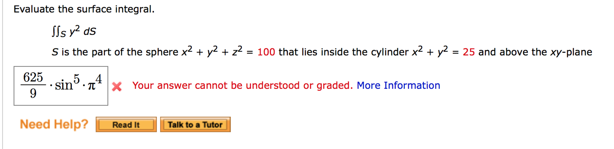 Solved Evaluate the surface integral. double integral_S y^2 | Chegg.com