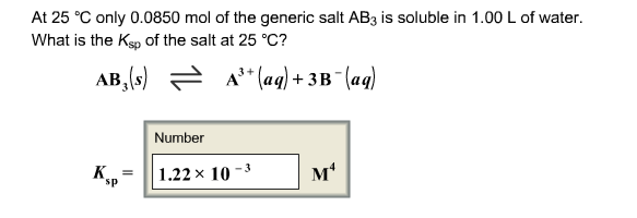 Solved At 25 degree C only 0.0850 mol of the generic salt | Chegg.com