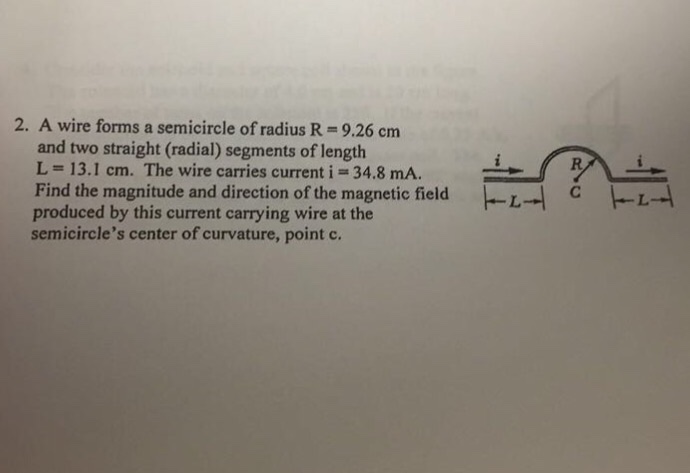 Solved A wire forms a semicircle of radius R = 9.26 cm and | Chegg.com