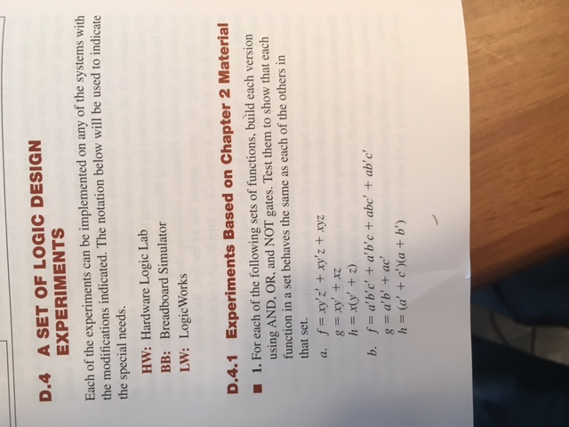 Solved D.4 A SET OF LOGIC DESIGN EXPERIMENTS Each of the | Chegg.com