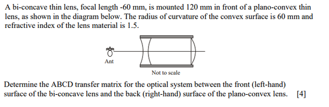 Solved A bi-concave thin lens, focal length -60 mm, is | Chegg.com