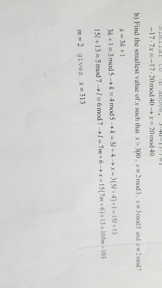 Solved 7b above, 3.40-17.7=1 20 mod 40 -17.7x =-17:20 mod 40 | Chegg.com