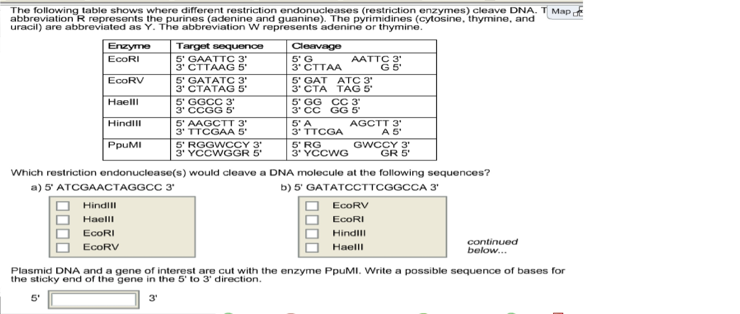 Solved The following table shows where different restriction | Chegg.com
