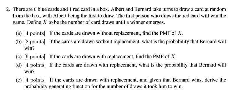 Solved 2·There are 6 blue cards and 1 red card in a box. | Chegg.com
