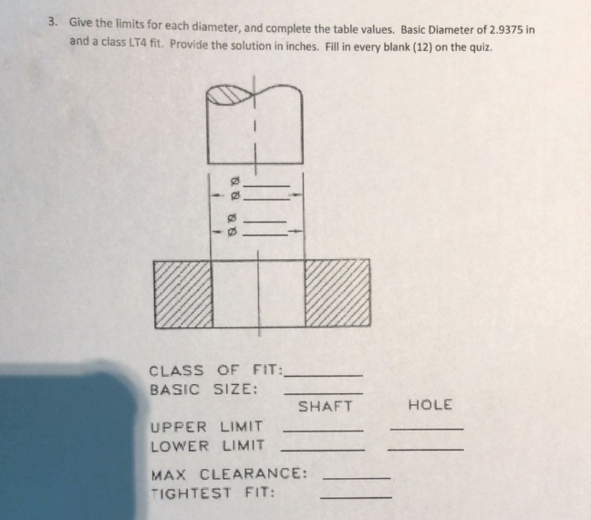Solved 3. Give the limits for each diameter, and complete | Chegg.com