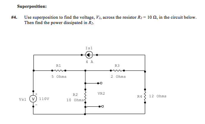 Solved Use superposition to find the voltage, V2, across the | Chegg.com