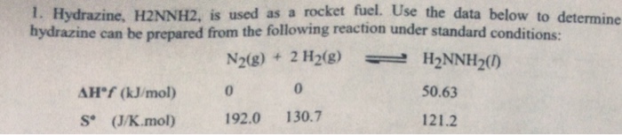 Solved Hydrazine, H2NNH2 is used as a rocket fuel. Use the | Chegg.com