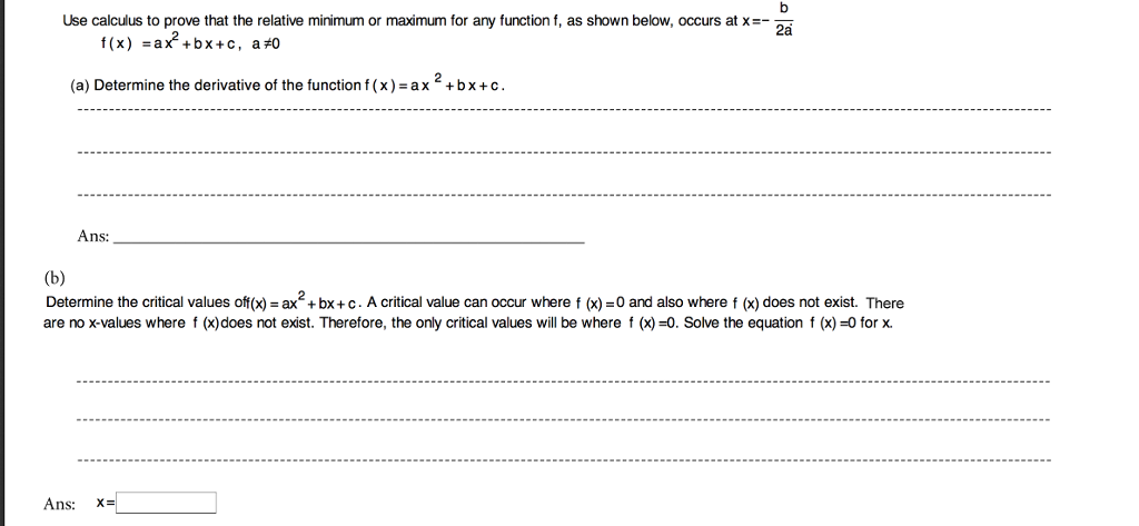 Solved Use Calculus To Prove That The Relative Minimum Or
