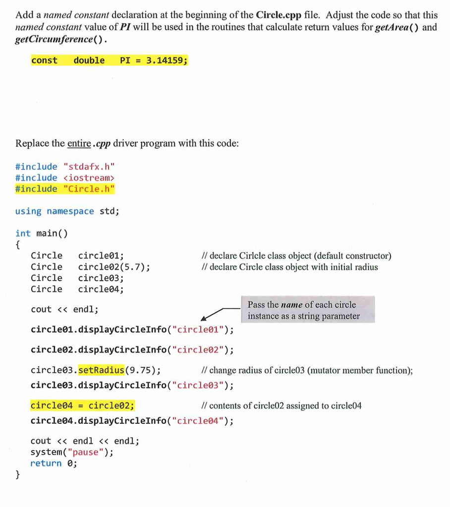 Solved Circle Class (Complete) Copy the finished | Chegg.com