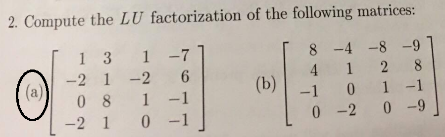 Solved Compute the LU factorization of the following | Chegg.com
