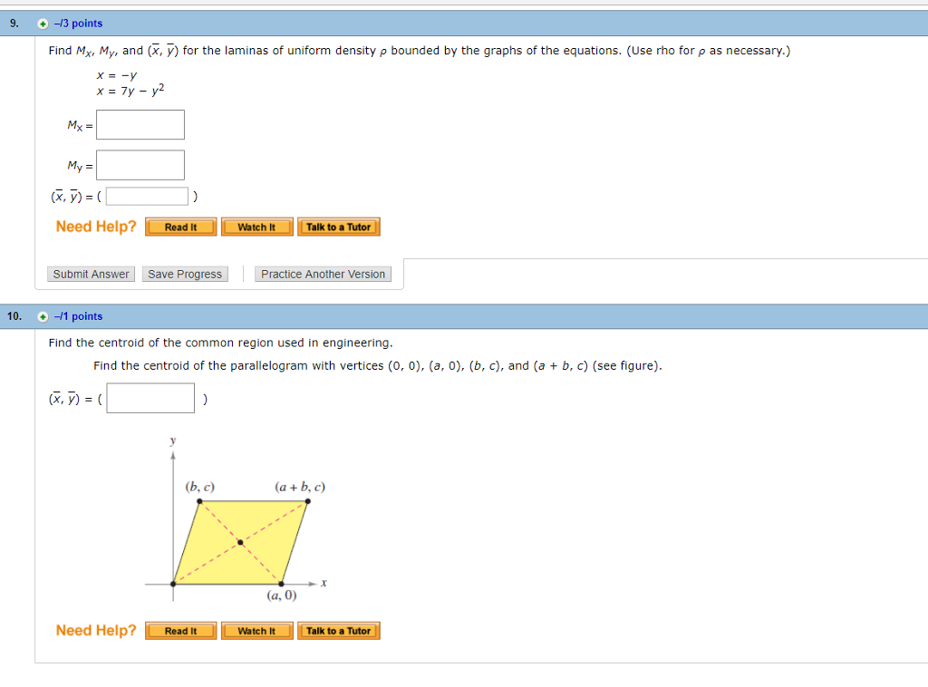 Solved 9. -13 points Find Mx, My, and (x, y) for the laminas | Chegg.com
