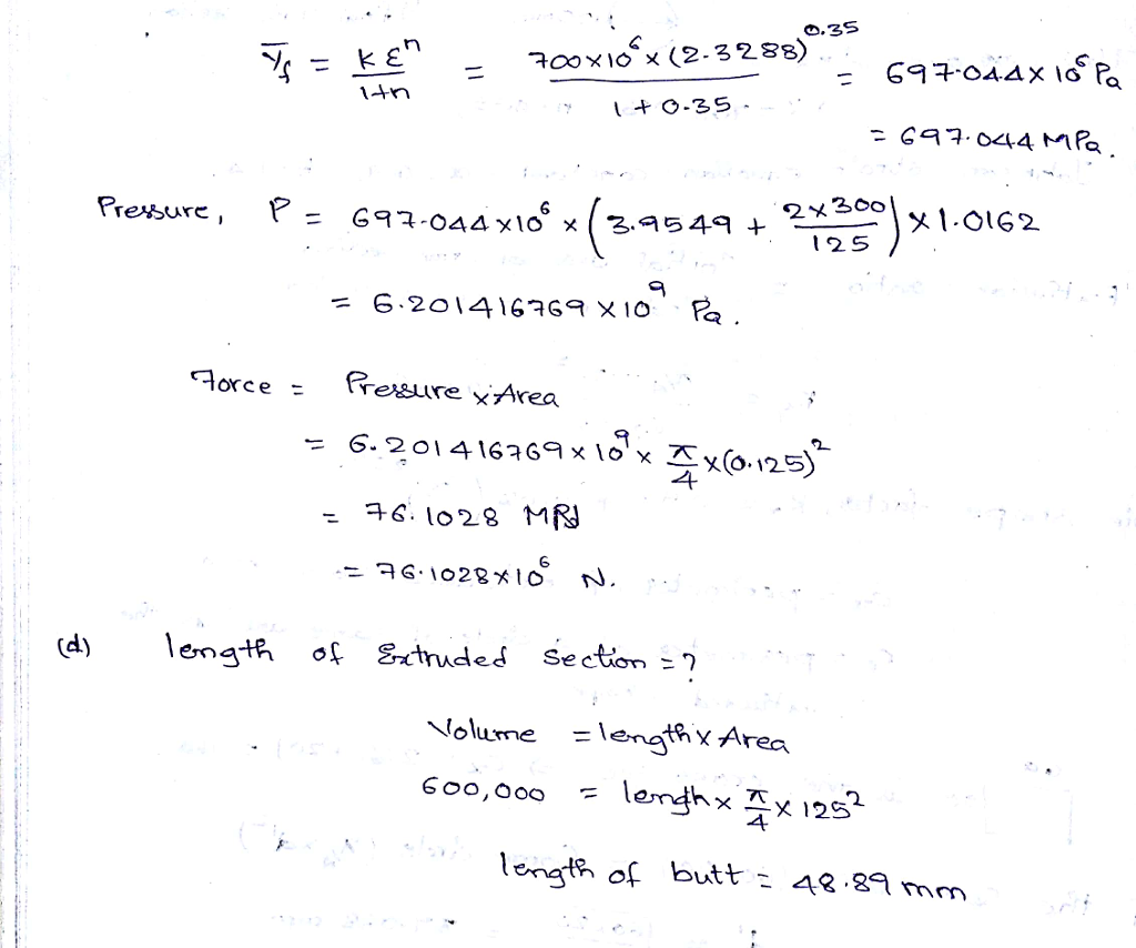 (Solved) - A direct extrusion operation produces the cross section ...