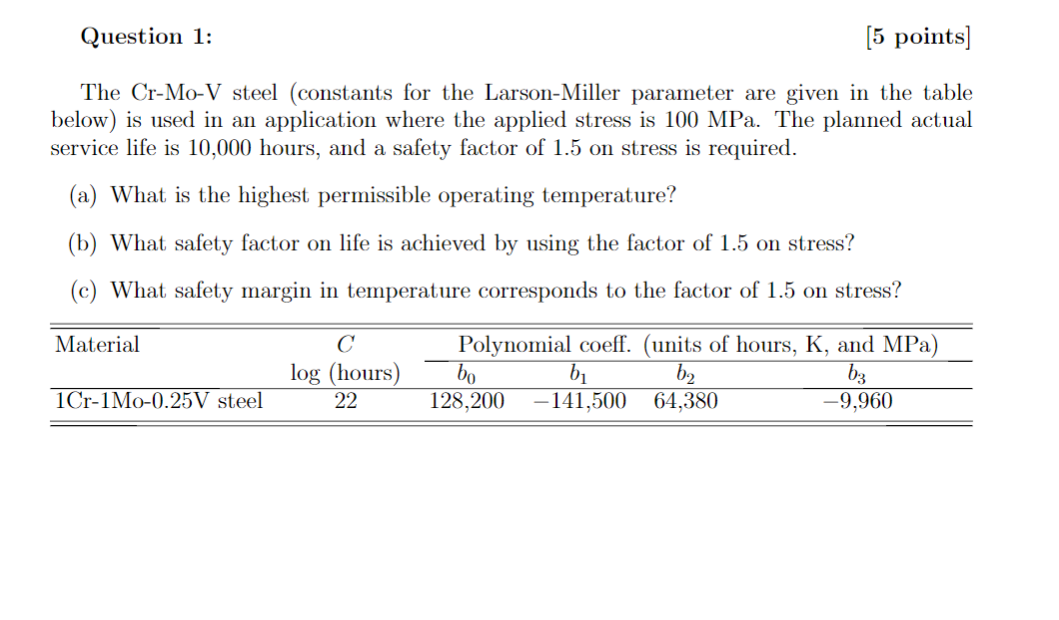 Solved The Cr-Mo-V steel (constants for the Larson-Miller | Chegg.com