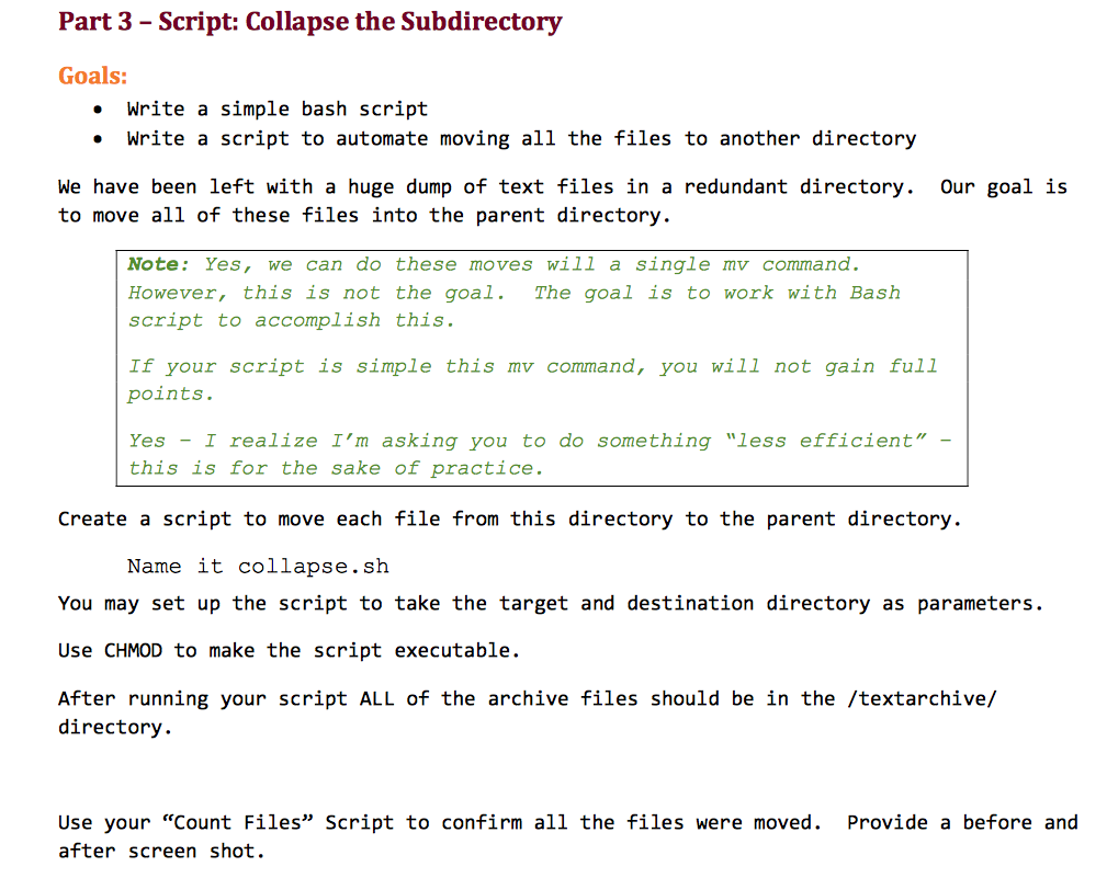Solved Script: Collapse the Subdirectory Goals: Write a | Chegg.com