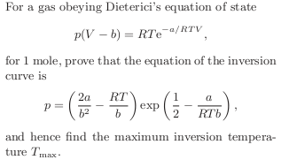 Solved For a gas obeying Dieterici?s equation of state p(V - | Chegg.com