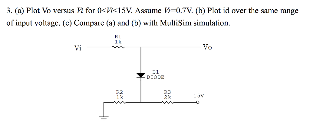 Solved 3. (a) Plot Vo versus Vi for 0ViK15V. Assume Vr-0.7V. | Chegg.com