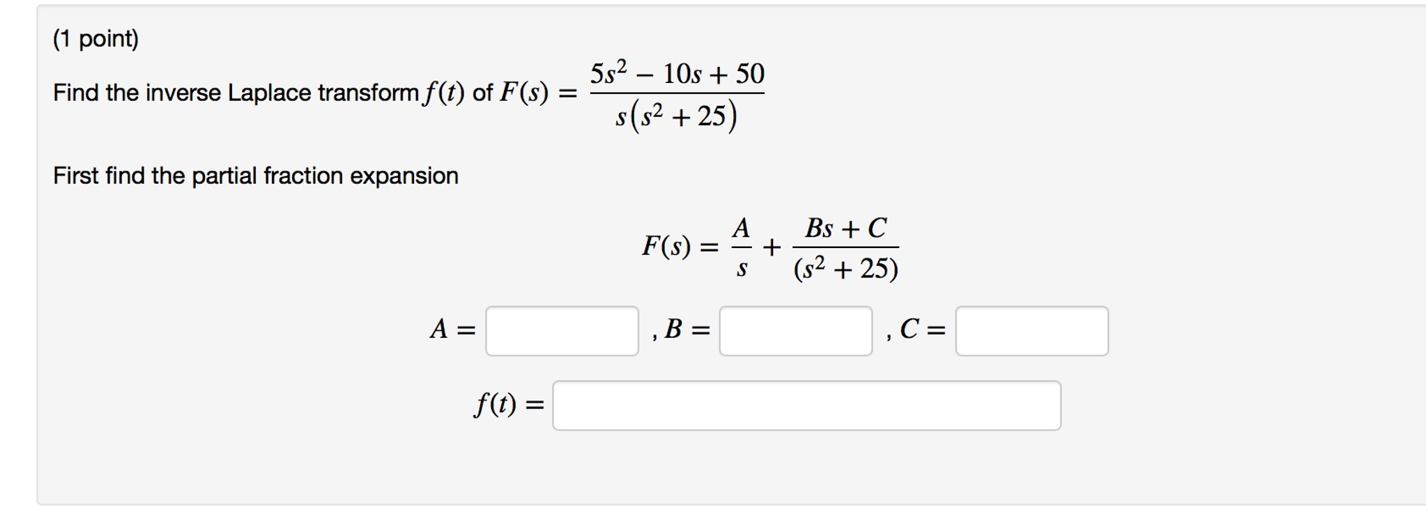 Solved Find the inverse Laplace transform f(t) of F(s) = | Chegg.com