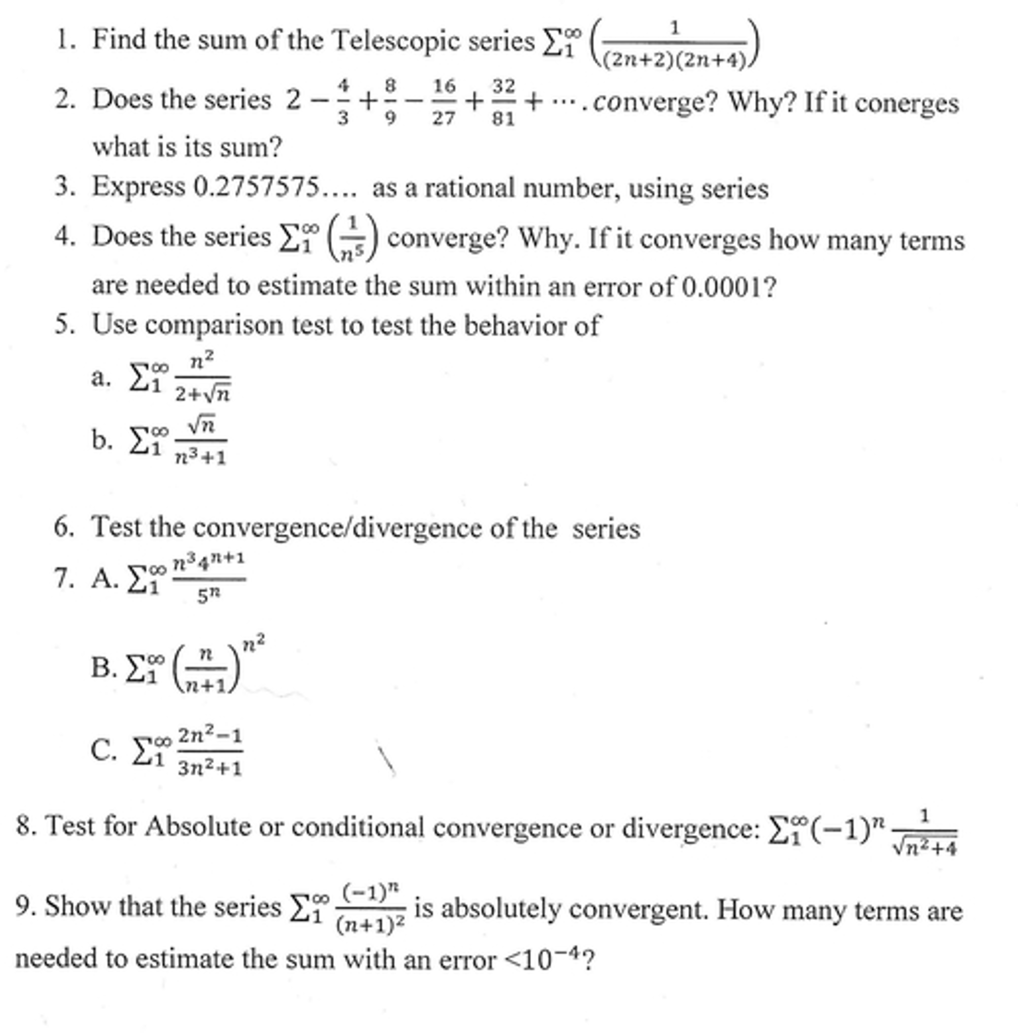 Solved Find the sum of the Telescopic series | Chegg.com