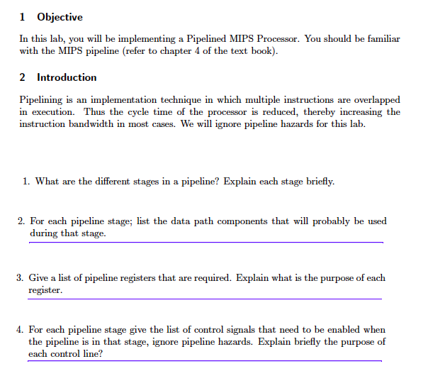 In this lab, you will be implementing a Pipelined | Chegg.com