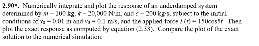 Solved 290 Numerically Integrate And Plot The Response Of 