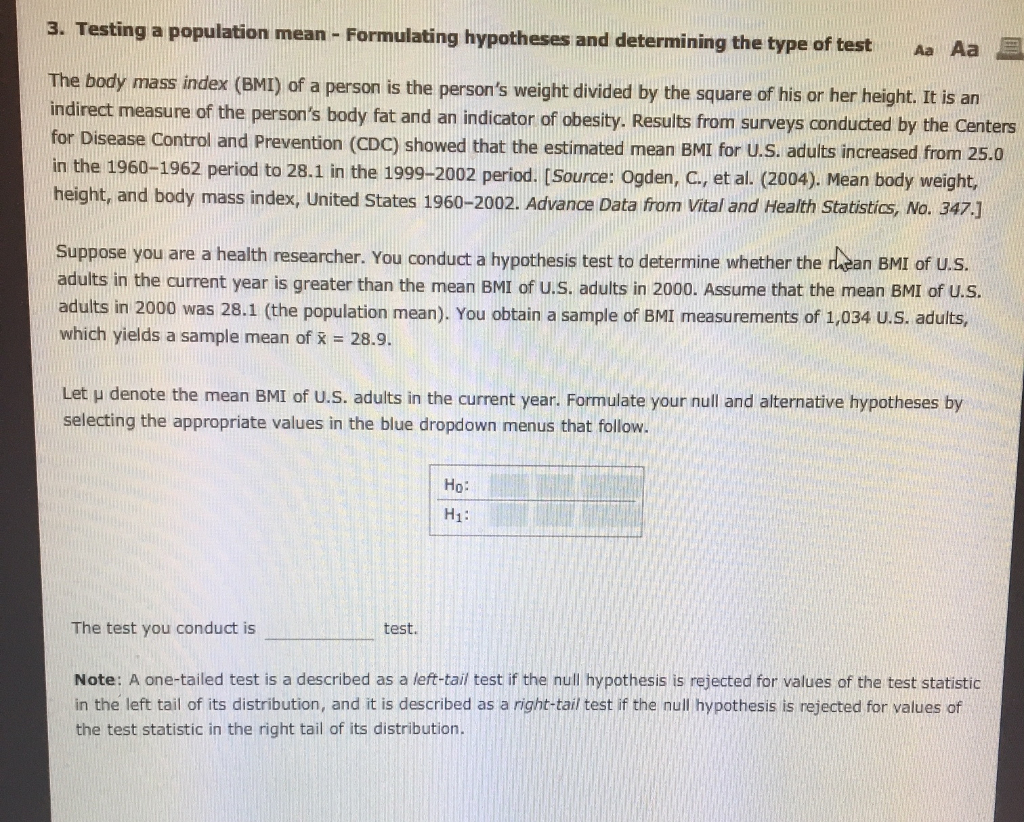 Solved 3 Testing A Population Mean Formulating Hypotheses