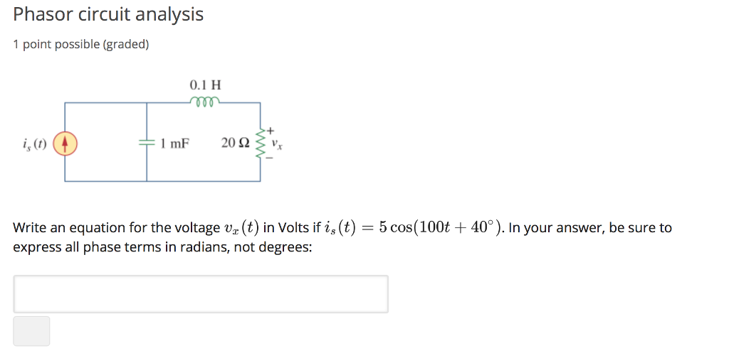 Solved Phasor circuit analysis 1 point possible (graded) 0.1 | Chegg.com