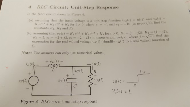 Solved 4 RIC Circuit: Unit-Step Response In the RLC circuit | Chegg.com