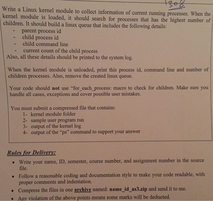 Solved Write a Linux kernel module to collect information of | Chegg.com