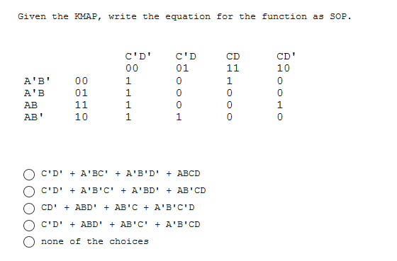 Solved Given the KMAP, write the equation for the function | Chegg.com