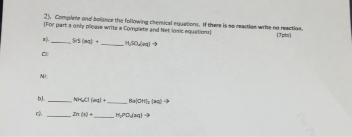 Solved Complete and balance the following chemical | Chegg.com