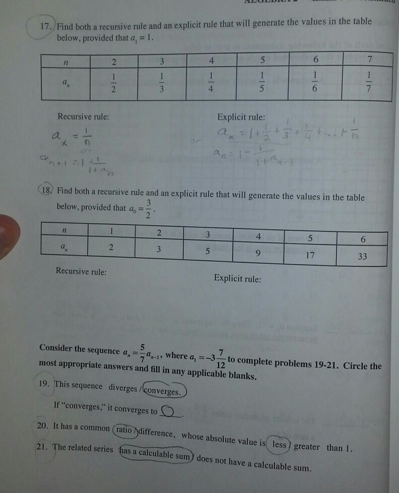Solved 17, Find both a recursive rule and an explicit rule | Chegg.com