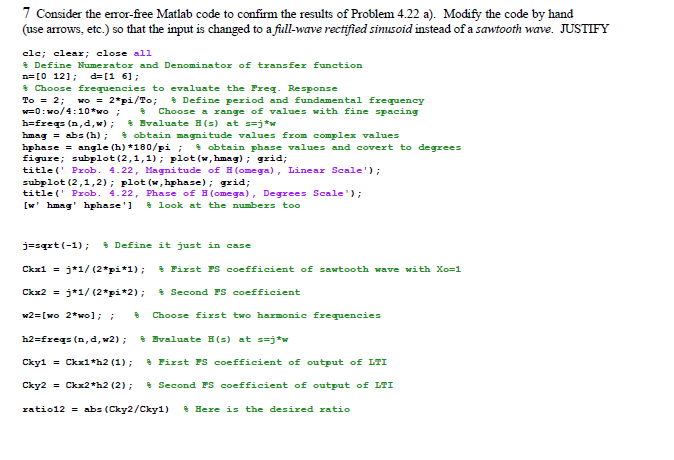 Consider the error-free Matlab code to confirm the | Chegg.com